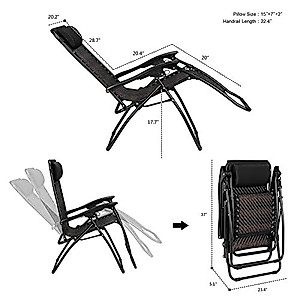 VINGLI Patio Wicker Chair 1 Piece Zero Gravity Chair with Cup Holder and Pillow, Outdoor Folding Rattan Recliner for Garden Patio Porch Balcony Beach Swimming Pool, Outdoor and Indoor Use