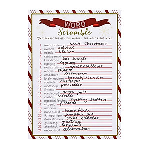 BLUE PANDA 50 Sheets Christmas Word Scramble Game, Holiday Party Activity for Family, Fun Festive Adult Christmas Party Games for Xmas Celebrations Gatherings at Home or Office (5 x 7 in)
