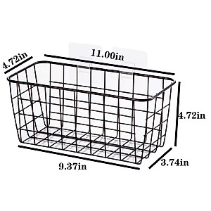 LeleCAT Hanging Kitchen Baskets For Storage Adhesive Sturdy Small Wire Storage Baskets with Kitchen Food Pantry Bathroom Shelf Storage No Drilling Wall Mounted,2 PACK,Black