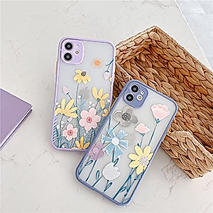 Ownest Compatible for iPhone 11 Case for Flower Clear Frosted PC Back Floral Girls Woman and Soft TPU Protective Silicone Slim Case for iPhone 11-Taro Purple
