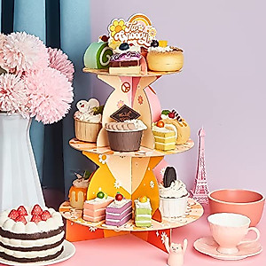 3 Tier Cupcake Stand 13.5Inch Cardboard Two Groovy Cupcake Stand Birthday Cupcake Tower Mini Dessert Stand for Girls Pink and Gold Birthday Baby Shower Party Supplies(1)