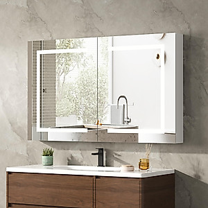 Medicine Cabinet with LED Mirror for Bathroom, 36''x24'' Aluminum, Wall Mounted Led Medicine Cabinet, Defog, Stepless Dimming, 3 Colors, 2 Outlets, 2USB, Wall Mounted (36'' x 24'' Double Door)