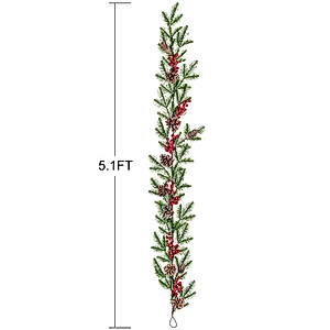 DearHouse 6FT Artificial Christmas Pine Garland with Red Berry Branch Pine Cone Winter Greenery Garland for Holiday Season Mantel Fireplace Table Runner Centerpiece Décor