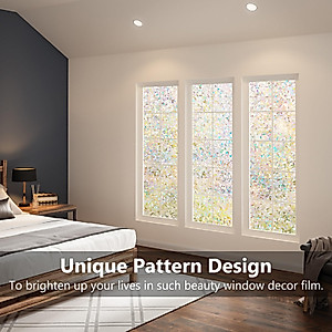 LEMON CLOUD Window Privacy Film, Decorative Window Film, Stained Glass Window Stickers, Rainbow Cling Holographic, Window Covering Prism Film, No Glue Frosted Half Moon Anti-UV(17.5 x 78.7 Inch)