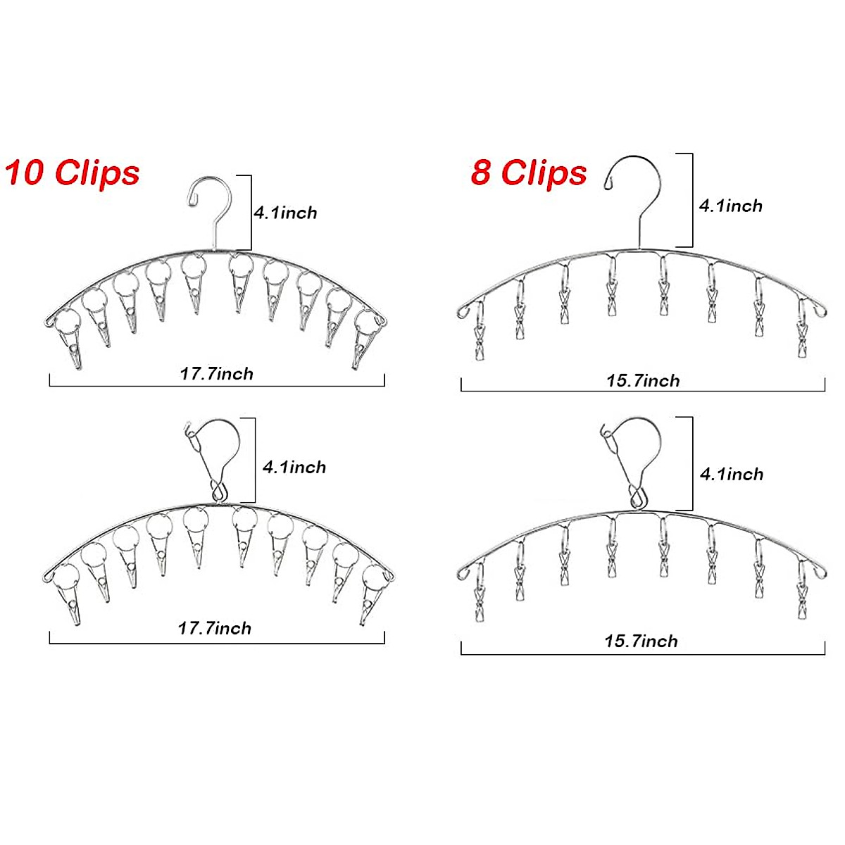 Portable Stainless Steel Clothes Pins Heavy Duty Laundry Drip Hanger with 8 Clips Hanging Drying Rack Closet Organizer