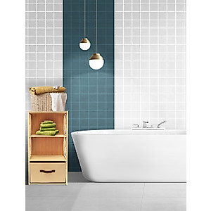 RoyalHouse Bamboo Storage Cabinet with Basket, 3-Tier Open Shelf, Cabinet for Bathroom, Living Room, Bedroom, Kitchen,Office