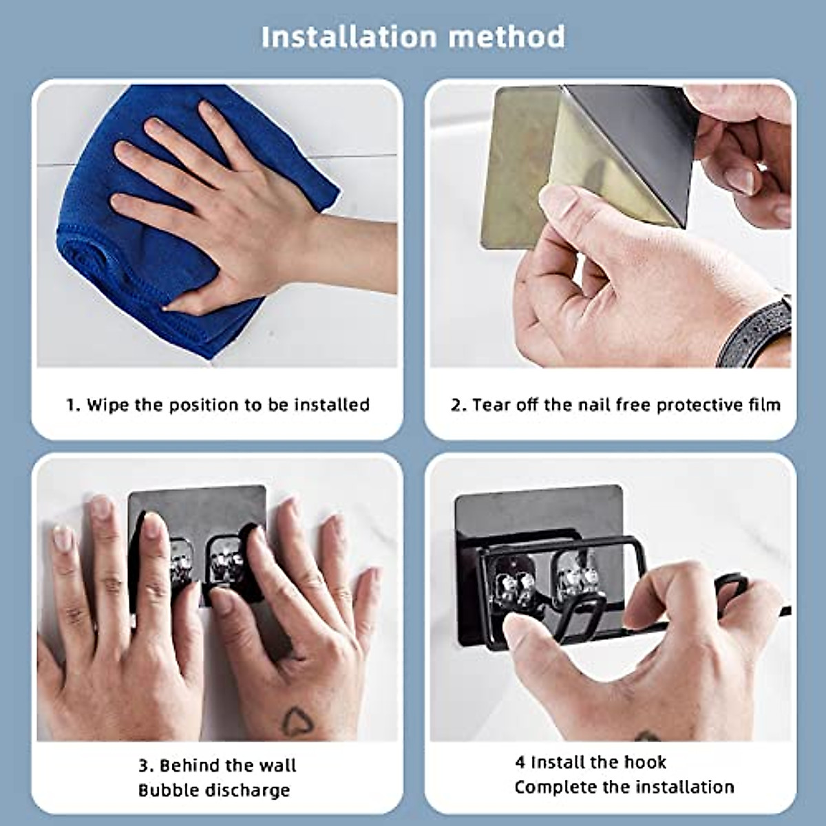 Valink Hair Dryer Holder, Wall Mount Self Adhesive Waterproof blowed Dryer Rack Storage Organizer Hanger,Adhesive Stainless Steel Bathroom Organizer d Double Hook Section