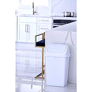 Large Plastic Trash Can with Swing Top Lid, 13 Gallon White Waste Bin for Kitchen, Garage, Indoor/ Outdoor Trash Can