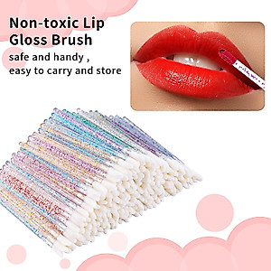 300PCS Glitter Crystal Lip Brush, Disposable Crystal Lip Brushes Tool Kits Lip Gloss Applicators Make Up Lipstick Gloss Wands Makeup Applicators Brushes Applicator tool Makeup Beauty Tool Kits 1