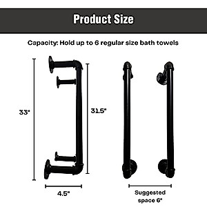 Baru Decor - Industrial Pipe Towel Rack 32 Inch, Black Powder Coated, Farmhouse Bathroom Towel Storage, Holder Bathroom Wall Towel Rack, Bathroom Organization, Bath Towel Holder