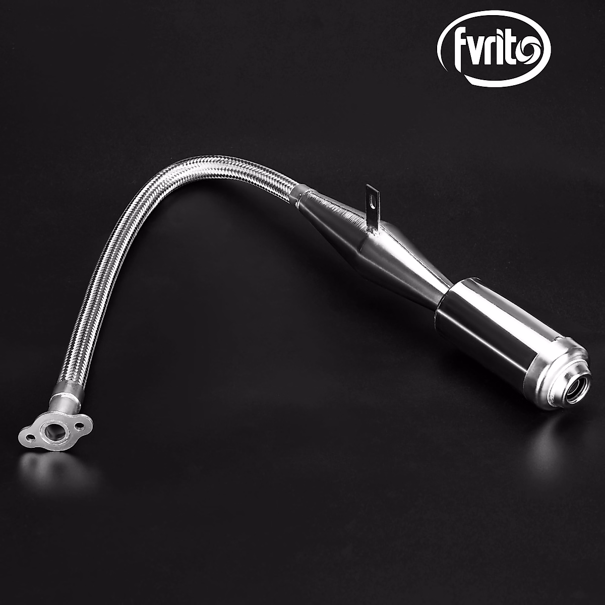 FVRITO Viper Flexible Exhaust Muffler Pipe Silencer with Hardware for 2 Stroke 49cc 60cc 66cc 80cc 100cc Engine Gas Motorized Bicycle Motor Bike Parts Silver