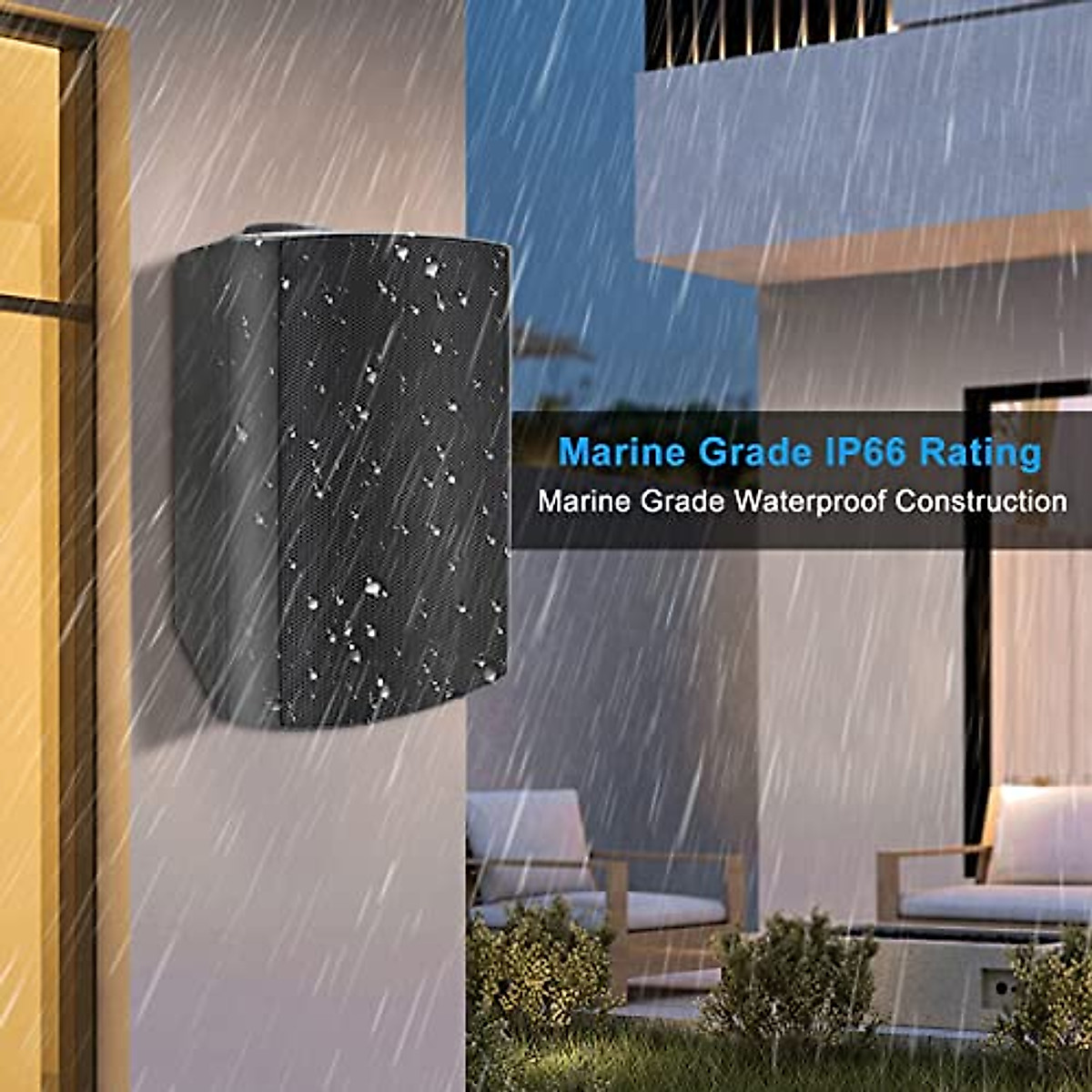 Herdio 6.5 Inches Outdoor Speakers Wired Waterproof Passive,Wall Mount Speakers with 800 Watts Powerful Bass for Home Patio Garden Covered Deck,All-Weather Durability,Black(2 Pairs)