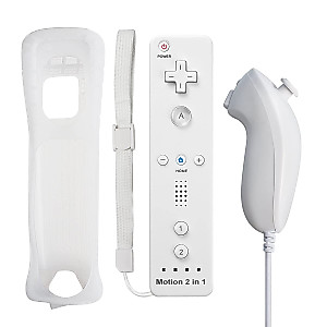 MOLICUI Wii Controller Motion Plus with Nunchuck，Wii Remote Controller Compatible with Nintendo Wii/Wii U with Wrist Strap and Case,White