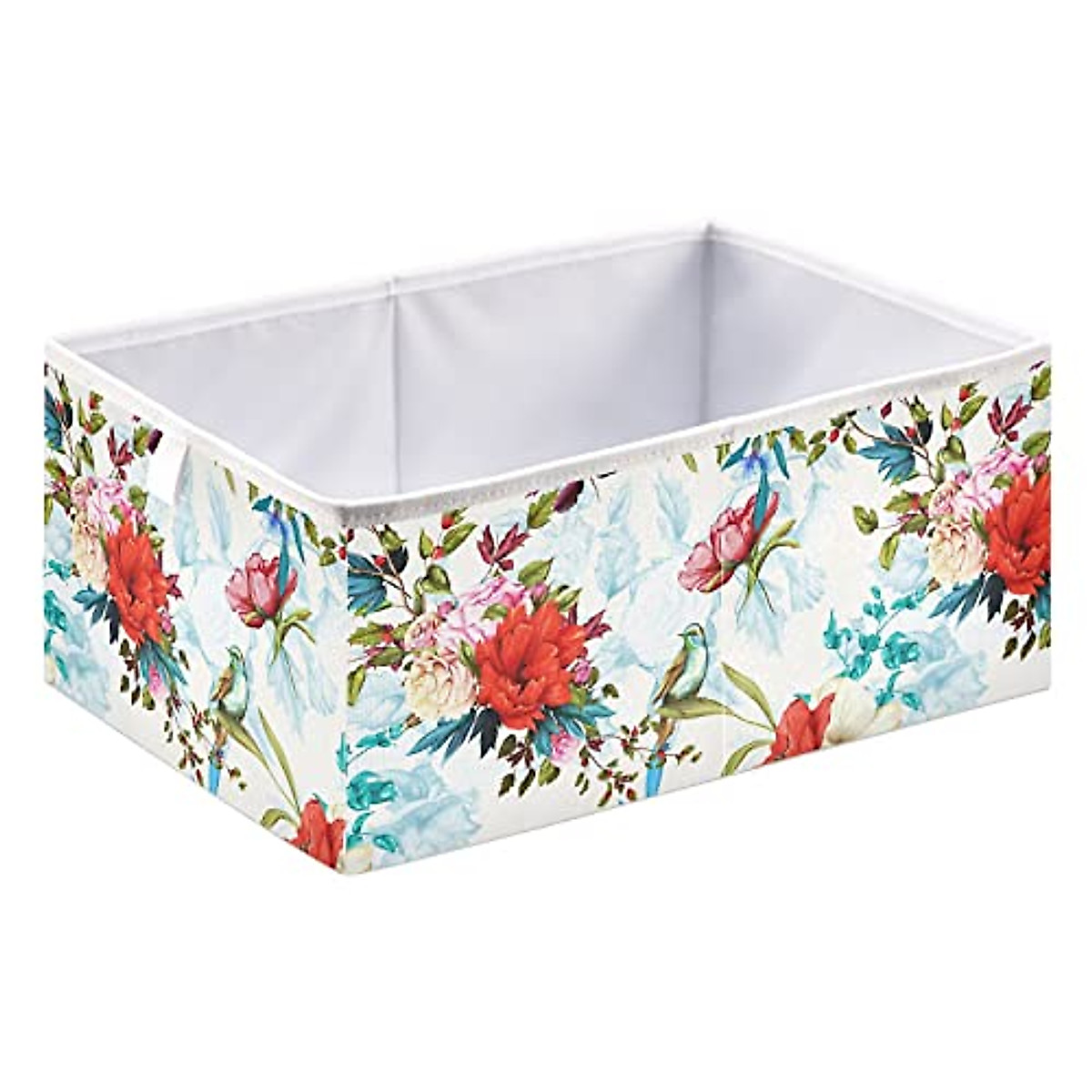 CaTaKu Poppy Rose Birds Storage Baskets Large Rectangular Storage Bins Baskets for Organizing Fabric Collapsible Storage Organizer for Shelves