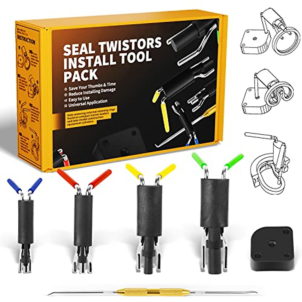 6 Pack Hydraulic Seal Installation Tools, Hydraulic Cylinder Piston Repair Rebuild Seal Kit, U-Cup Rod Seal Installation Tool Kits Upgraded Super Strong Seal Twistor Install Tool Set