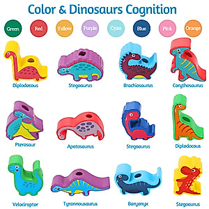 Wooden Stacking Dinosaur Toys for Kids 3-5 - Dino Lacing Beads for Toddlers 1-3 - STEM Building Blocks Montessori Toys for 2 3 4 5 6 7 Year Old Boys Girls Gifts Toddler Activities Games Ages 2-4