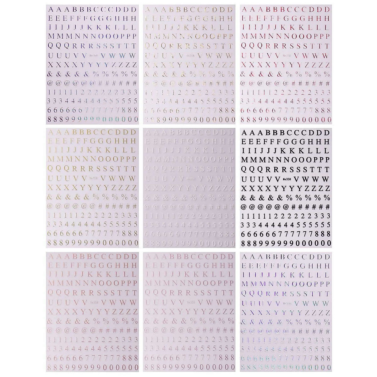 JMEOWIO 9 Sheets Number Letter Nail Art Stickers Decals Self-Adhesive Pegatinas Uñas Colorful Nail Supplies Nail Art Design Decoration Accessories