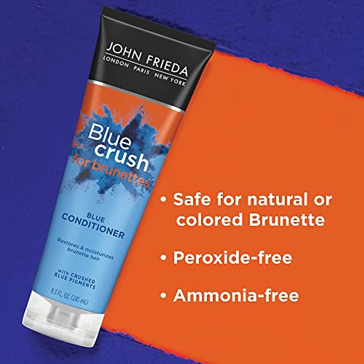 John Frieda Blue Crush Conditioner for Brunettes, Moisturization for Color Treated and Natural Brunette Hair, 8.3 oz (Pack of 2)