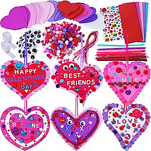 Winlyn 24 Sets Valentine's Day Heart Ornaments Decorations DIY Foam Heart Valentine Craft Kits Assorted Foam Heart Shapes Stickers Pom-poms Googly Eyes for Kids Classroom Art Activity Gift Exchange