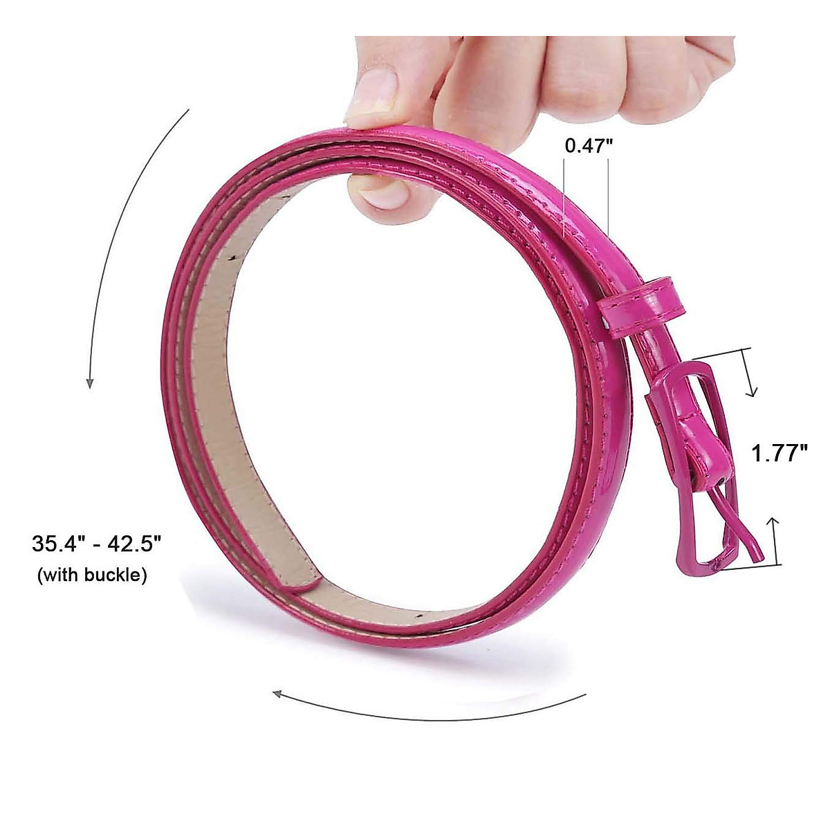 Selighting Women's Solid Color Faux Leather Skinny Belts for Dresses (One Size, Rose)