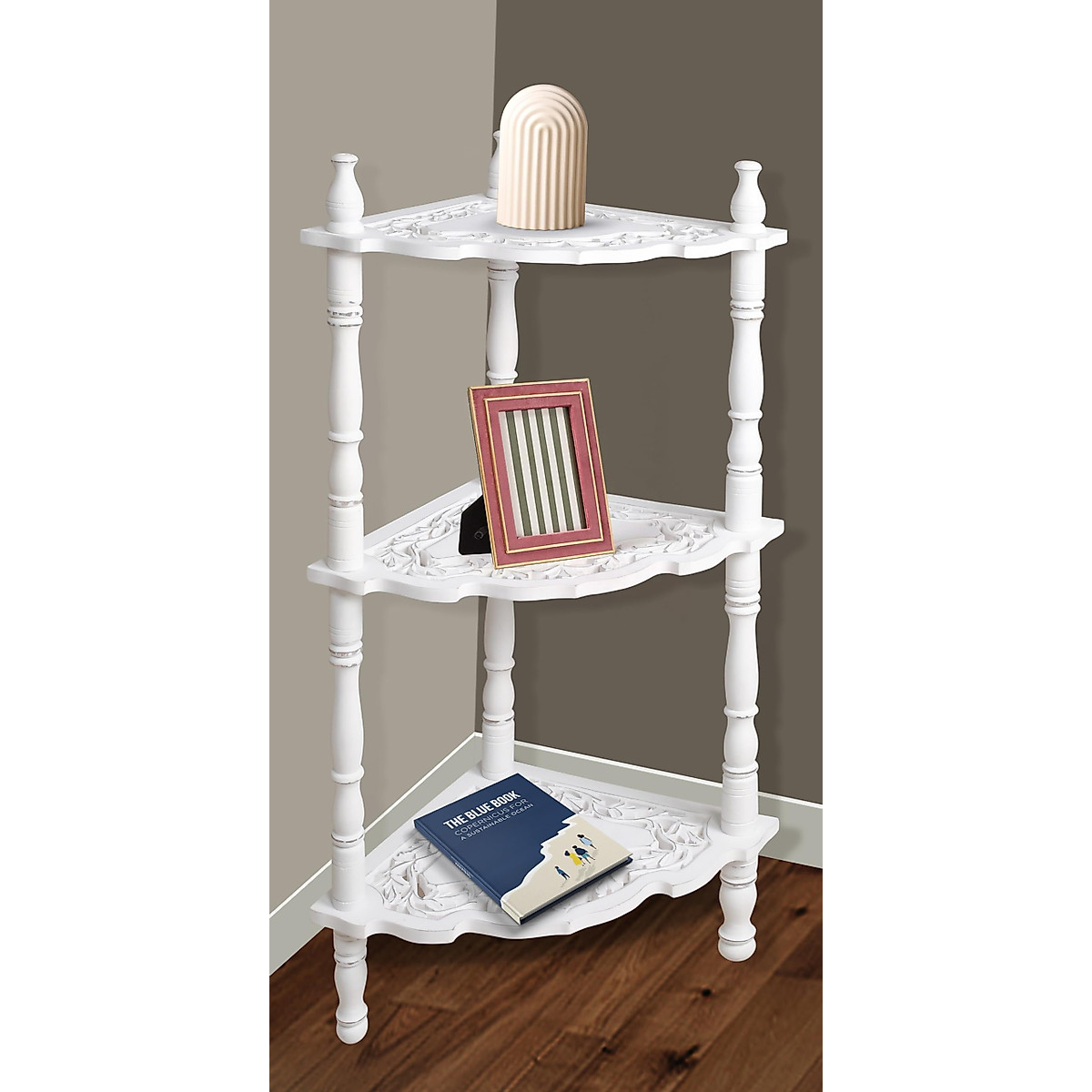 Corner Book Shelf, Corner Table, Corner Shelf Stand, Bathroom Corner Shelf, Corner Shelves for Small Space, Standing Shelf Units Home Office - (L 14.5X W 14.5X H 40 - Antique White)