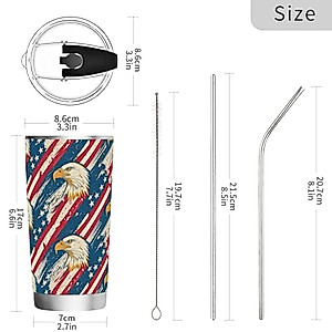 American Flag Wild Bird Stainless Steel cup with lid with Straw Lid travel mug for Home, Office or Car safe coffee tumbler 20 OZ