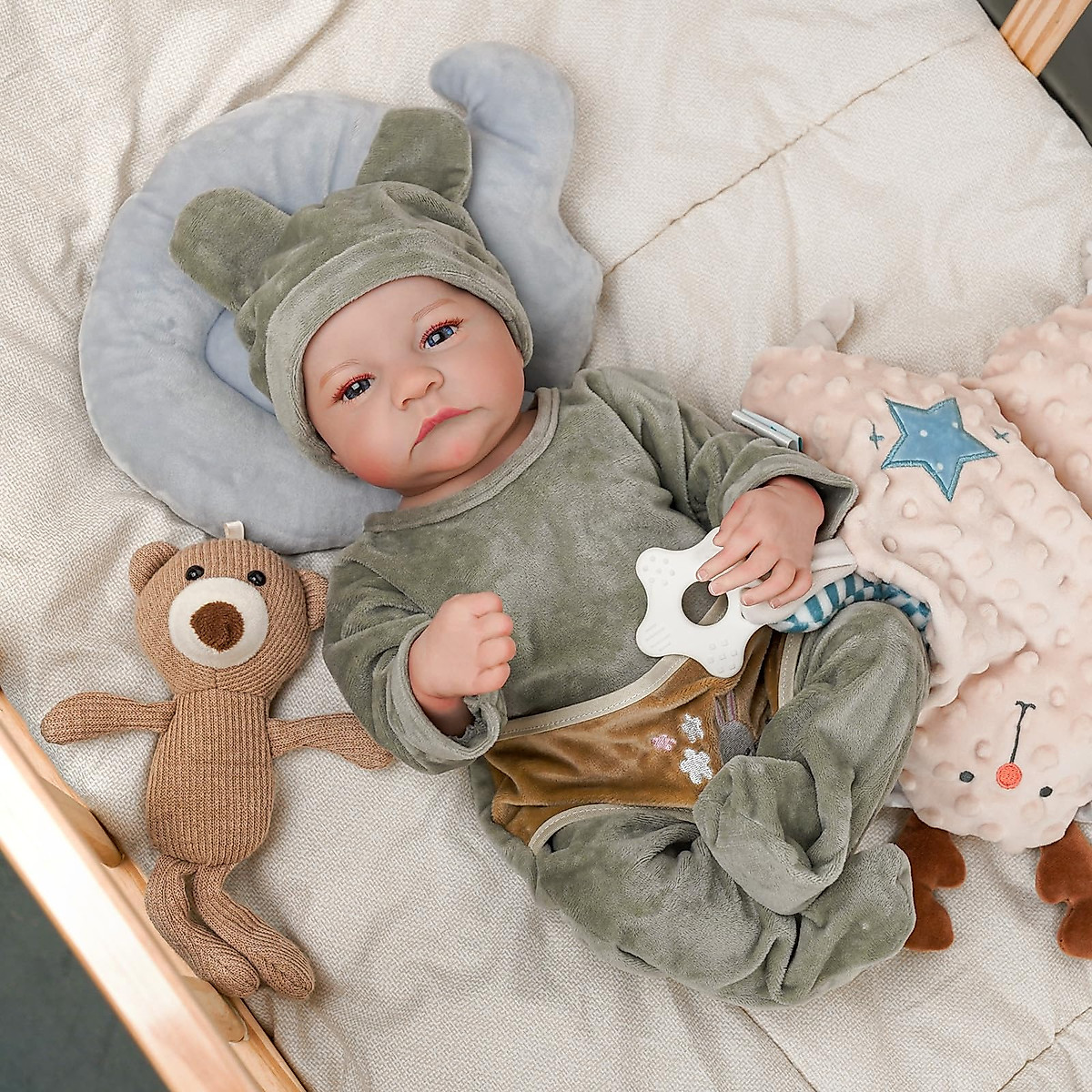 BABESIDE Eyes Open Reborn Baby Doll Levi - 18-Inch Realistic Newborn Baby Doll Poseable Real Life Lifelike Baby Dolls Boy Anatomically Correct with Gift Box and Feeding Kit for Ages 3+