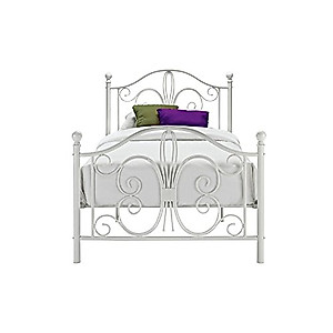 DHP Bombay Metal Platform Bed with Parisian Style Headboard and Footboard, Adjustable Base Height for Underbed Storage, No Box Spring Needed, Twin, White