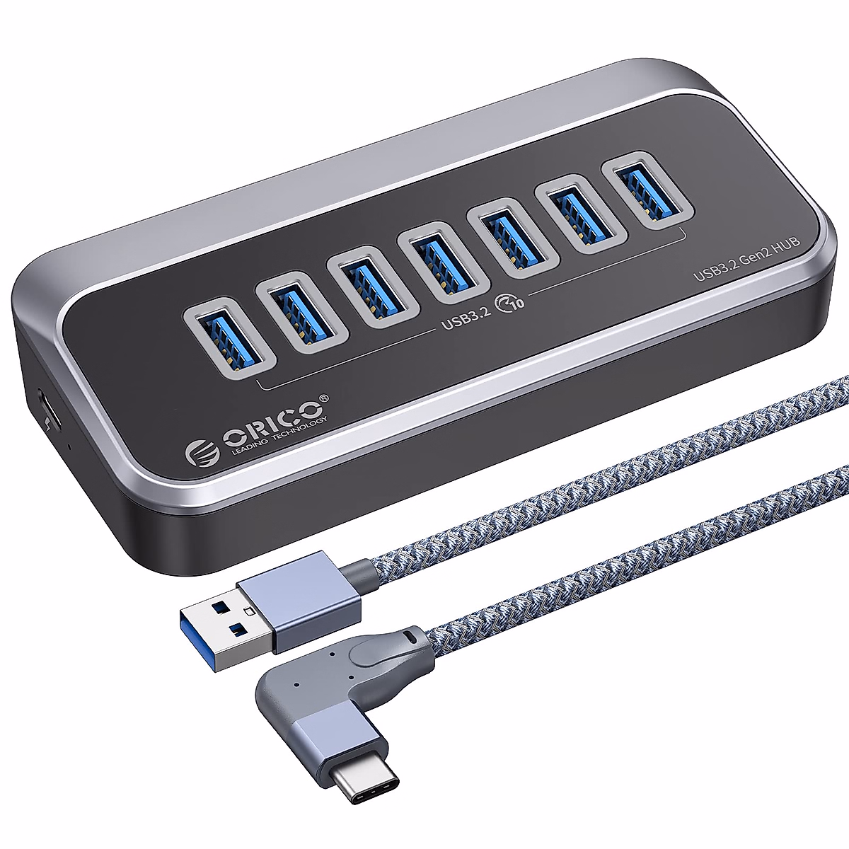 ORICO USB Hub 10Gbps with 7 USB A Ports, USB 3.2 Gen 2 Hub with 3.28Ft USB-A to USB-C Cable USB Splitter for iMac, All MacBooks, Mac Mini