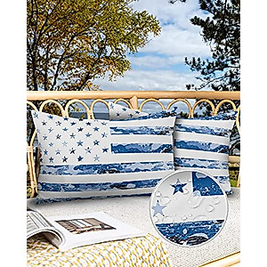 Funnywall88 Waterproof Throw Pillow Covers Set of 2 Independence Day Camo American Flag Patriotic Couch Pillow Cases Outdoor Sofa Cushion Cover Home Decor for Bed Living Room, 20" x 12"