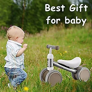 Baby Balance Bike Toys for 12-36 Months Kids Toy Boy and Girls Gifts Toddler Best First Birthday Gift Children Walker No Pedal Infant 4 Wheels Bicycle (Classic, Sliver)