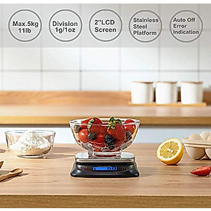 NUTRI FIT Ultra Slim Kitchen Scale Digital Food Weight Scale for Baking Cooking in Grams and Ounces Tare & Backlit LCD Display 11lb 5kg Capacity- Black/Stainless Steel