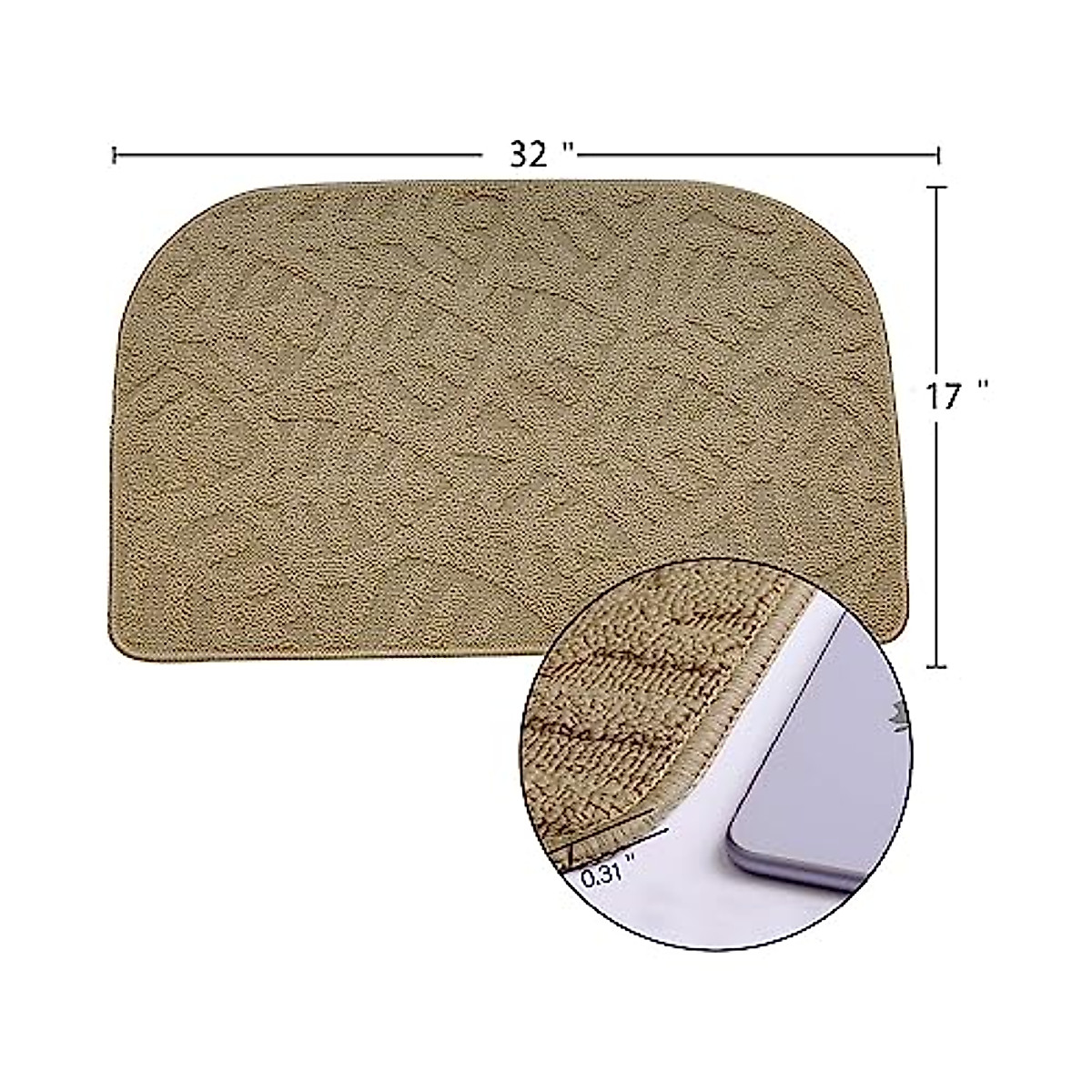 TOONOW Indoor Doormats Front Door Mat,32 "x17, Low-Profile Machine Washable Kitchen Rug, Absorbent Mud Half Round Entrance Mat for Outdoors, Entryway, Patio, Bedroom, Beige