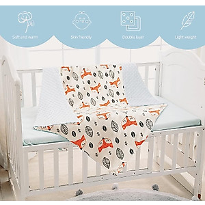 Baby Blanket with Fox Pattern, Double Layered with Dotted Backing, Suitable for Boys, Girls, and Unisex, Perfect for Baby Cribs and Receiving as Newborn Bed Throws., 30x47 Inch, Forest Fox