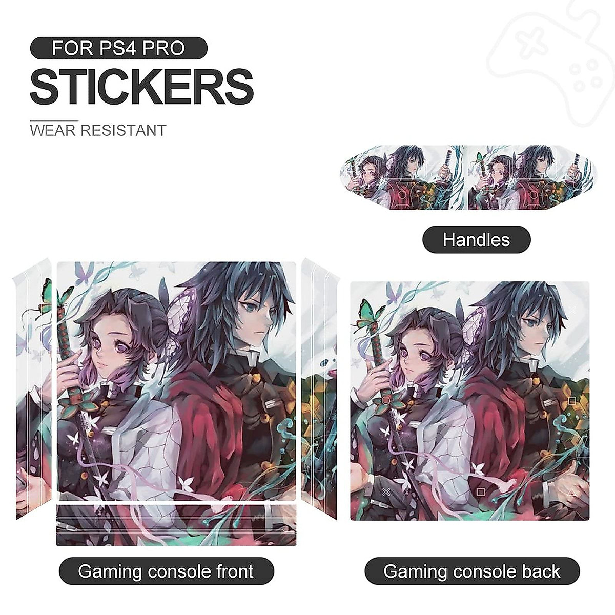 Anime boy girl Kochou Shinobu PS4pro controller and console skin sticker protective cover wireless/wired gamepad controller Full body skin Body Vinyl Sticker Decal Cover Skin