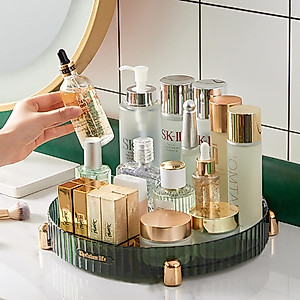 WOWOHA Lazy Susan Cabinet Organizer for Countertop, Spice Rack, Kitchen, Bathroom, Makeup,360 Degree Rotating Turntable Organizer (Green-Transparent)