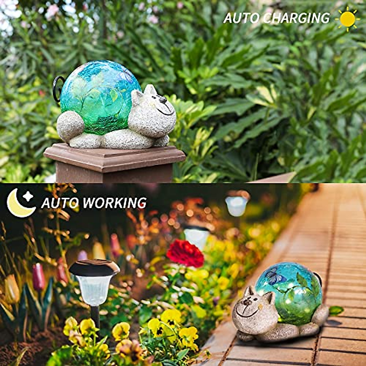 DREAM GARDEN Garden Statues - Solar Lights Garden Decorations Solar Sculptures Lawn Cat Ornaments for Outdoor Yard Patio Decor