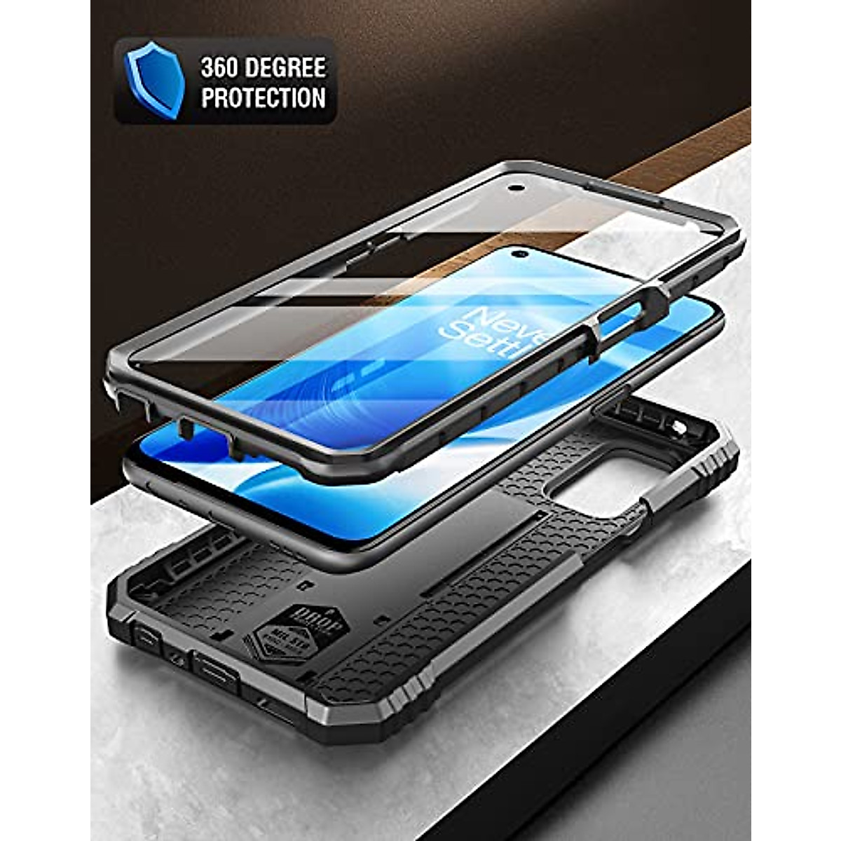 Poetic Revolution Series Case for Oneplus Nord N200 5G, Full-Body Rugged Dual-Layer Shockproof Protective Cover with Kickstand and Built-in Screen Protector, Black