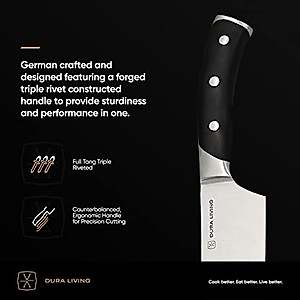 DURA LIVING 2-Piece Professional Kitchen Knife Set – Ultra Sharp, Precision Forged High Carbon German Stainless Steel, 5" Utility & 3.5" Paring Knives, Ergonomic Handle, Multipurpose, Black
