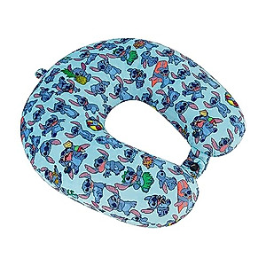 FUL Disney Stitch Kids Travel Neck Pillow for Airplane, Car and Office Comfortable and Breathable, Blue