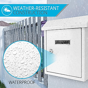 Serenelife Weatherproof Wall Mount Locking Mailbox Galvanized Steel Drop Box with Metal Flap for Mail Letters, Newspaper, Money Box, Decorative Mailboxes for Outside, Home Office, Businesses