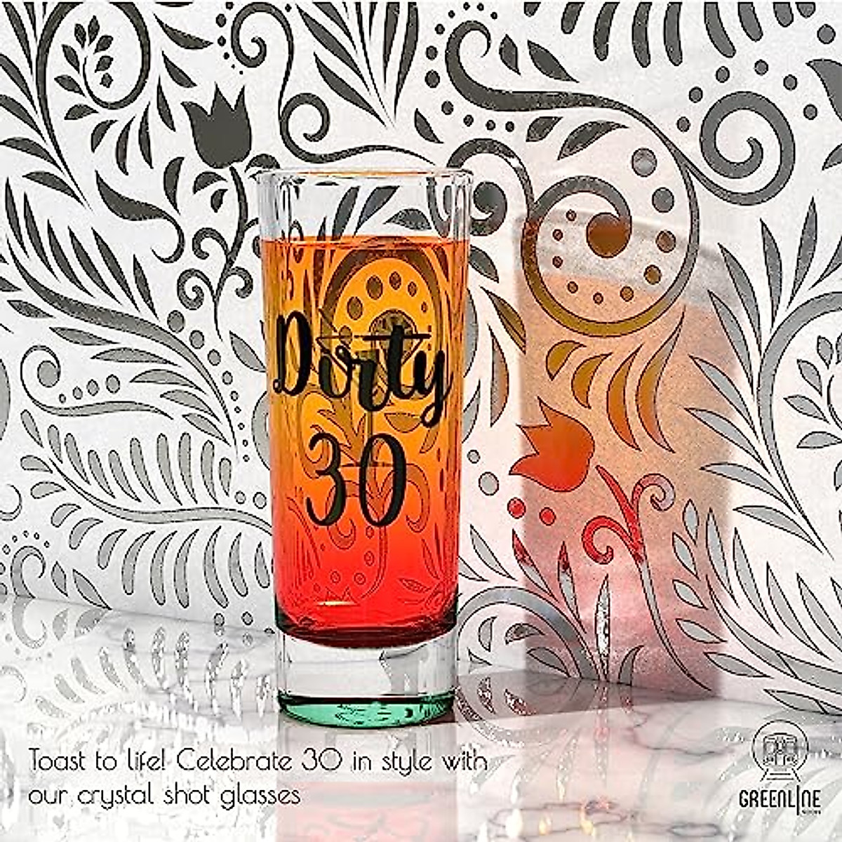 Greenline Goods Shot Glass – 30th Birthday - Dirty 30 Toasting Glass Funny Present to Celebrate Thirty (1 Glass) – Funny Colored Shot Glass For Men and Women