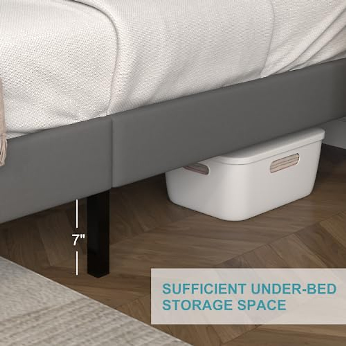 IYEE NATURE Queen Bed Upholstered Platform with Headboard and Strong Wooden Slats, Strong Weight Capacity, Non-Slip No Box Spring Needed, Easy Assembly,Dark Gray