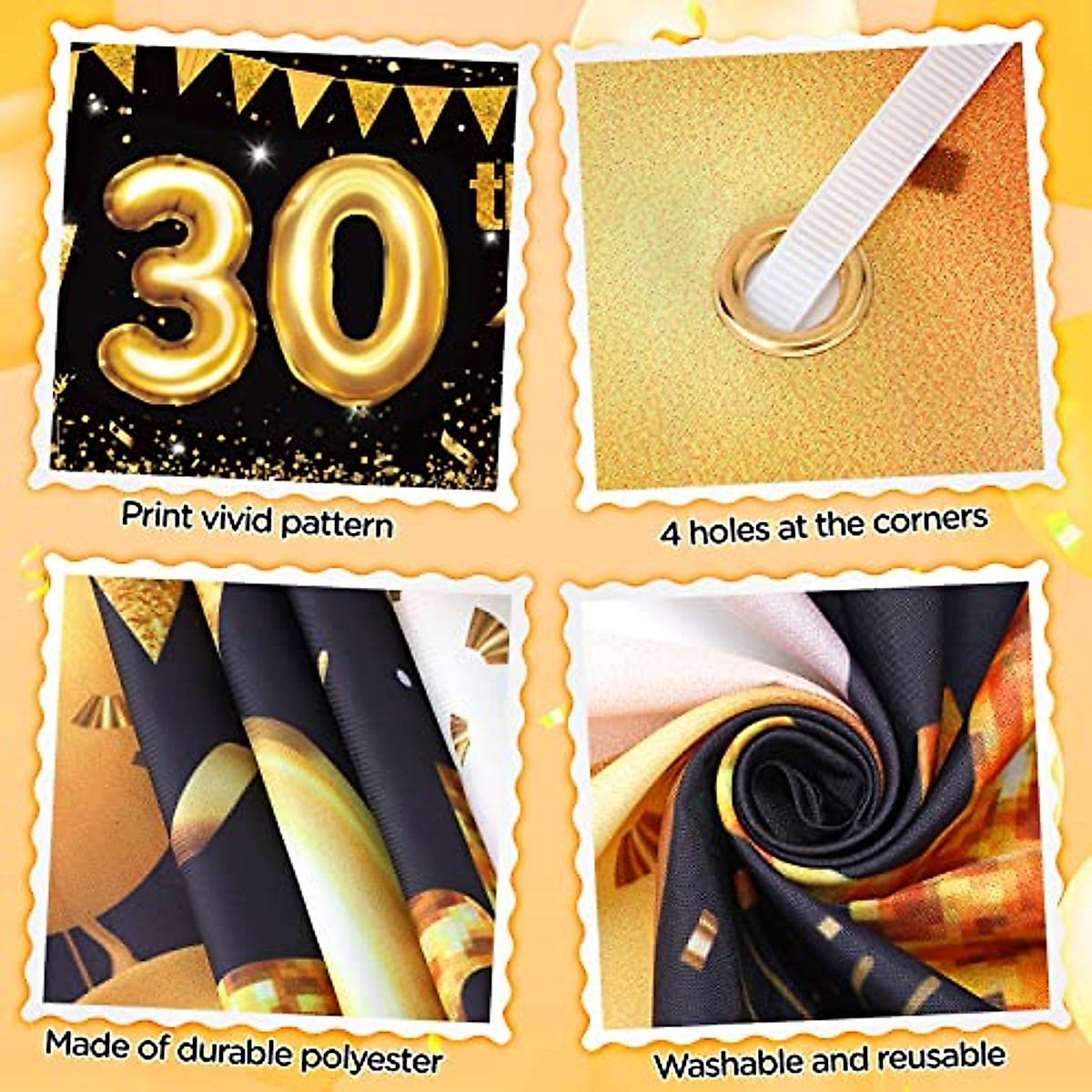 30th Birthday Decorations for Men Women Black and Gold, Black Gold Birthday Yard Banner Sign and 18 PCS 30th Happy Birthday Balloons for 30th Anniversary Birthday Party Supplies Outdoor Yard Decor