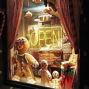 LED Open Sign for Business, FOOPPLY LED Neon Signs for Shop Windows and Doors of Shop, Bar, Restaurant, LED Letters with Open/Closed Sign and Business Hours Signs (Warm Horizontal Open)