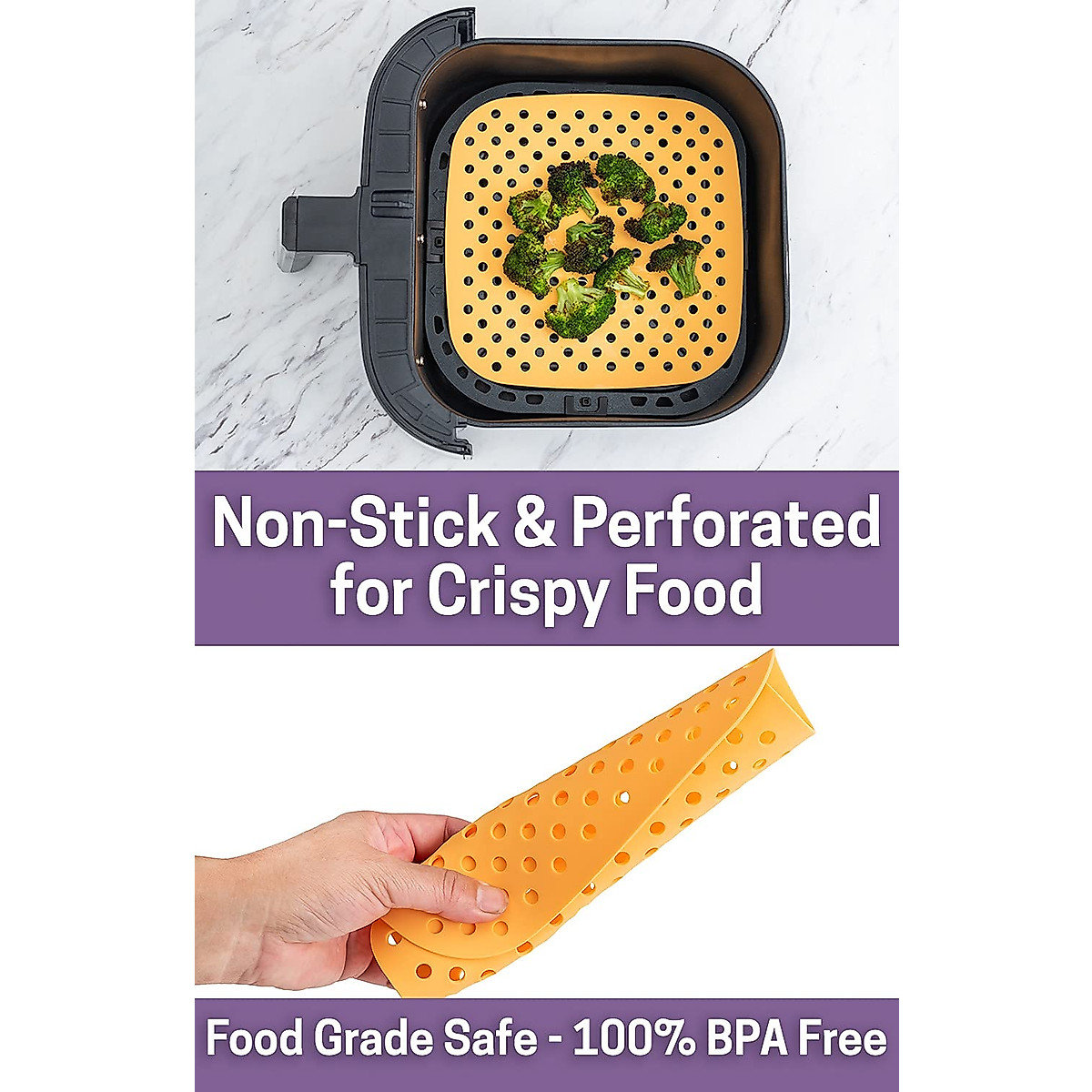 Air Fryer Silicone Liners, Non-Stick, Easy Clean, Reusable Air Fryer Liner Mats Accessories 8.5” SQUARE (2-Pack) “FUZZY PEACH” Fits most air fryer models