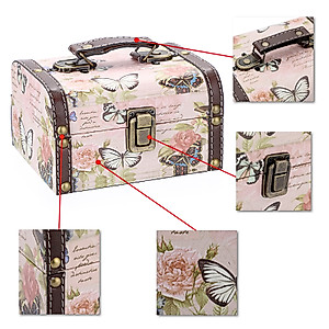 ELLDOO Decorative Treasure Chest Box, Wooden + PU Leather Storage Box for Jewelry Trinkets, Keepsakes box for Girls Women Gifts (Butterfly Pattern, Small)