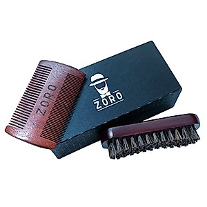 Beard Brush and Comb Set for Men - Premium Handmade Grooming Set - Elegant Box and Cotton Bag - Horsehair Bristled Brush and Double-Sided Aromatic Wooden Comb - Perfect Kit for Home or Travel