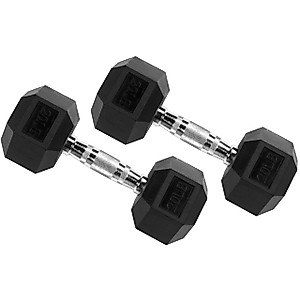 Signature Fitness Rubber Encased Hex Dumbbell, 20LB Pair
