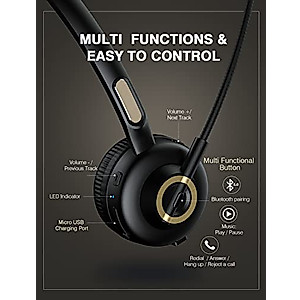 Bluetooth Headset with Microphone, NIXIUKOL Trucker Bluetooth Headset Noise Cancelling Microphone with Charging Base, Hands-Free Wireless Cell Phone Headset for Home Office Call Center Skype PC Laptop